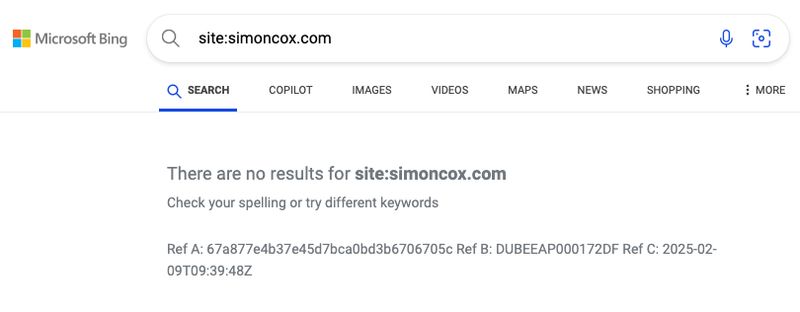 Recovery from a Bing de-indexing