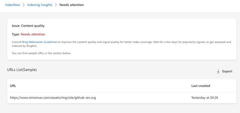Recovery from a Bing de-indexing